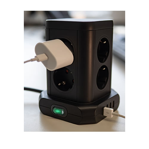 Socket Tower 8-Fold With 4x USB Black 2 m – Gohapec Nig Ltd